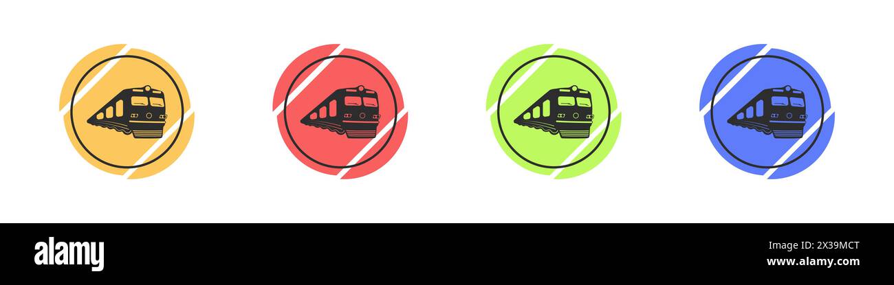 Color railway icon collection. Set of stylish buttons with trains ...
