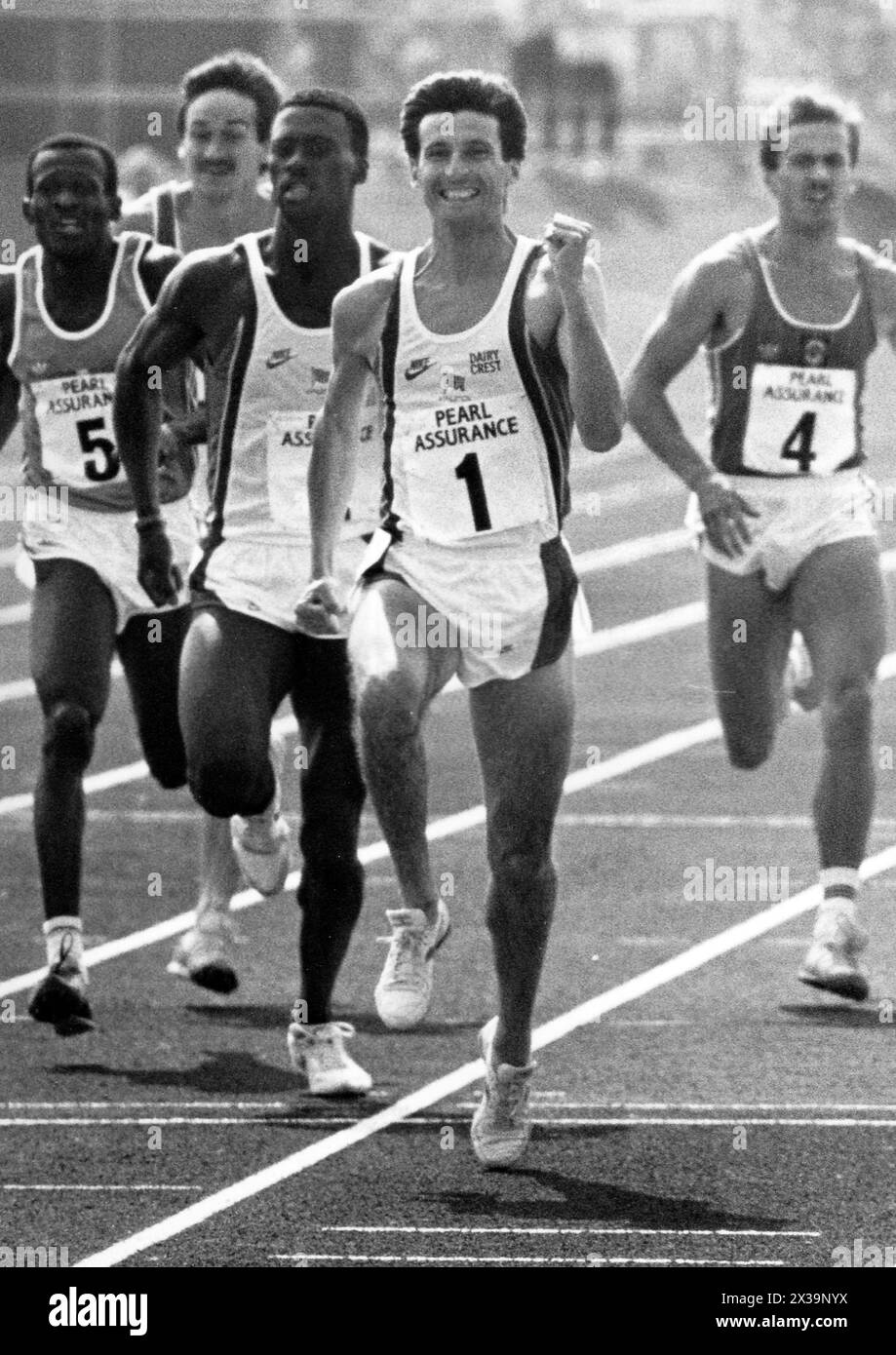 A GRINNING SEB COE WINS THE 800 METRES AT THE PEARL ASSURANCE ATHLETICS ...