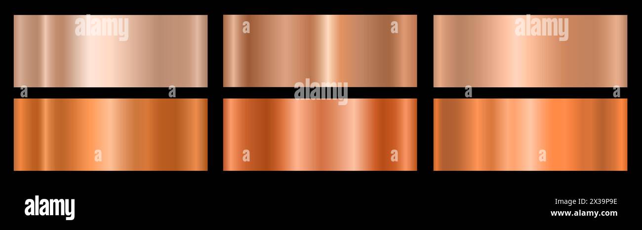 A set of copper metallic glossy gradients on a black background Texture ...