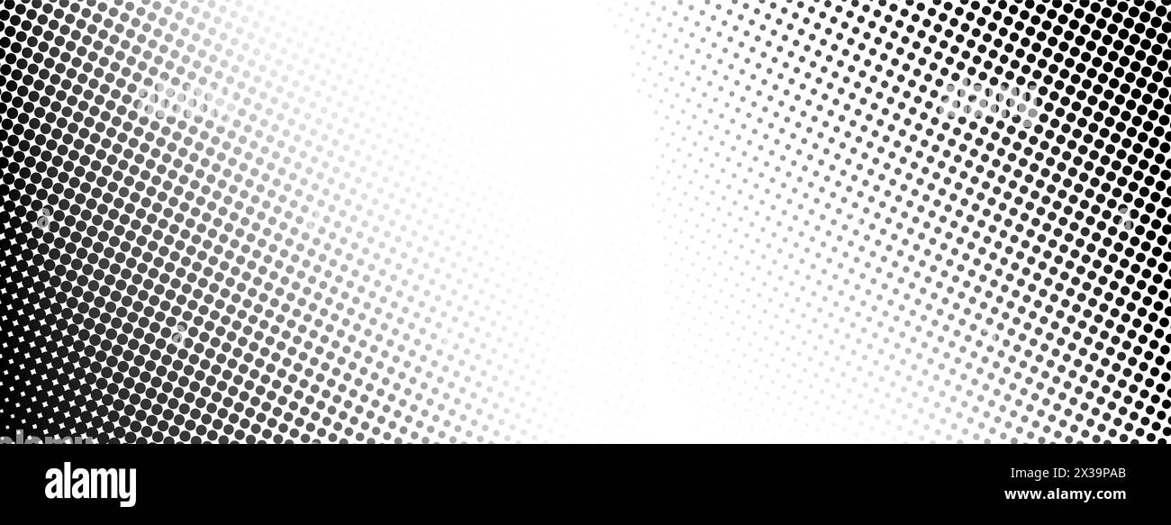 Halftone style banner background, black and white dot faded vector ...