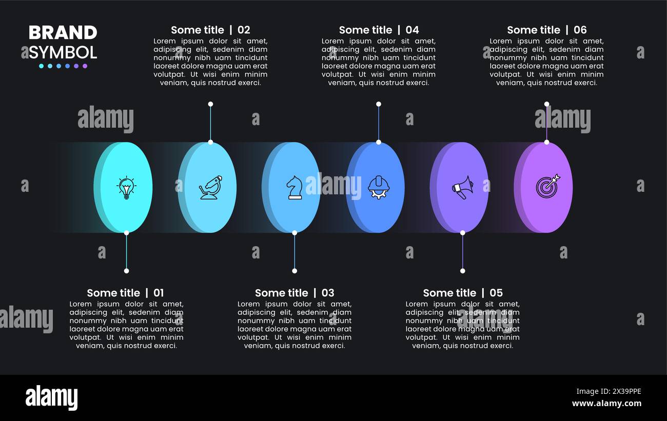 Infographic template with icons and 6 options or steps. Dark line. Can ...