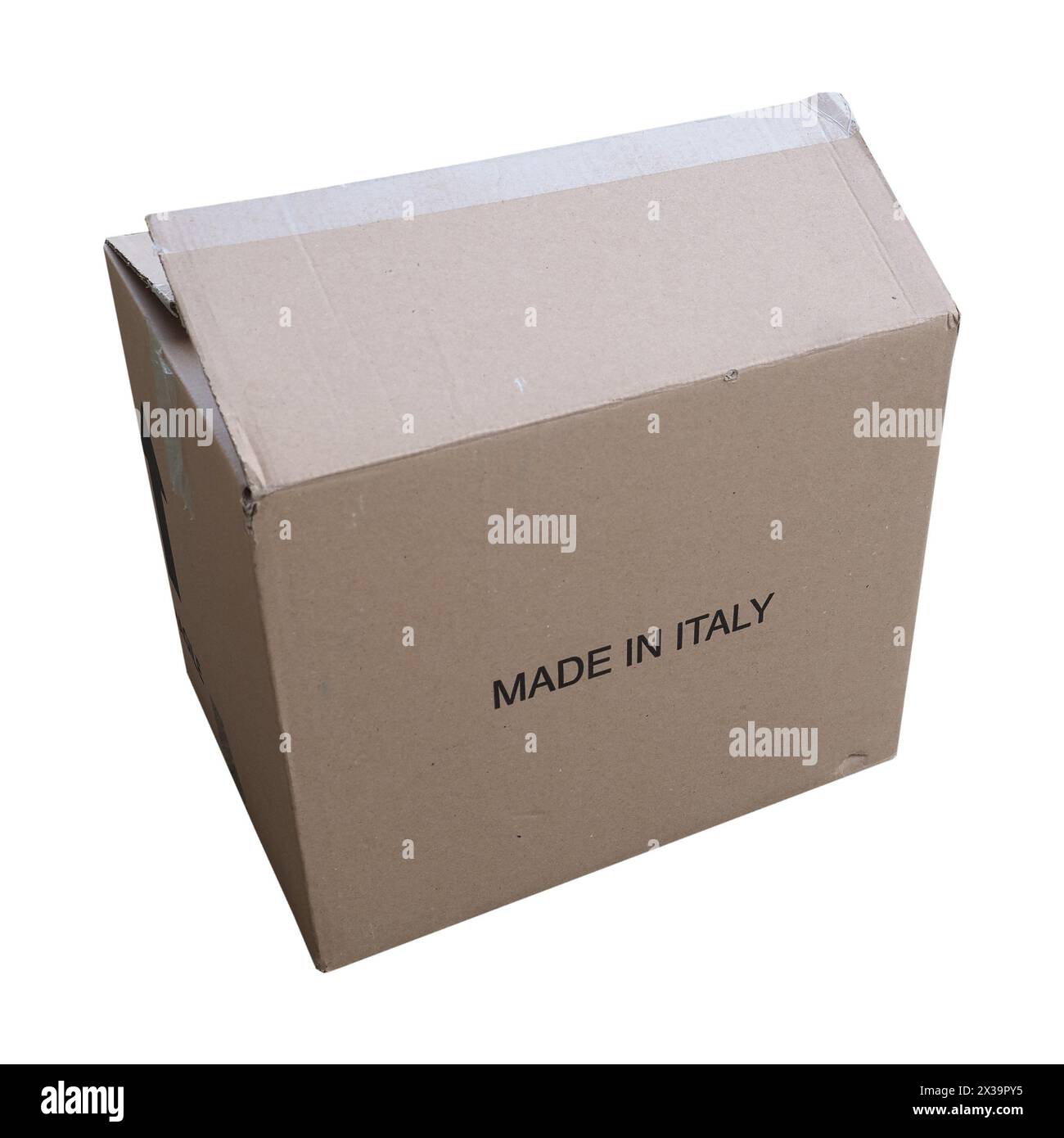 made in italy brown corrugated cardboard box isolated over white ...