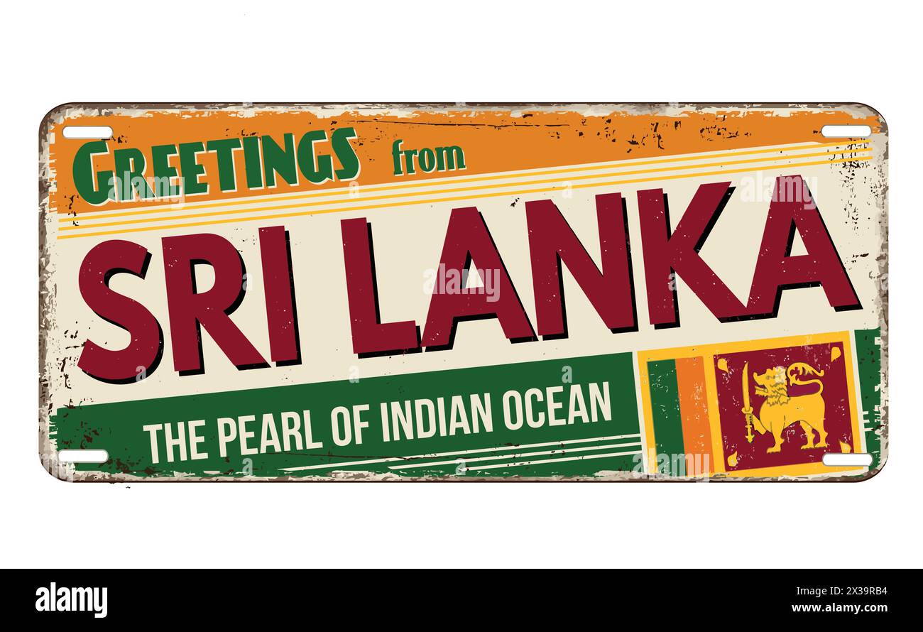 Greetings from Sri Lanka vintage rusty metal sign on a white background ...
