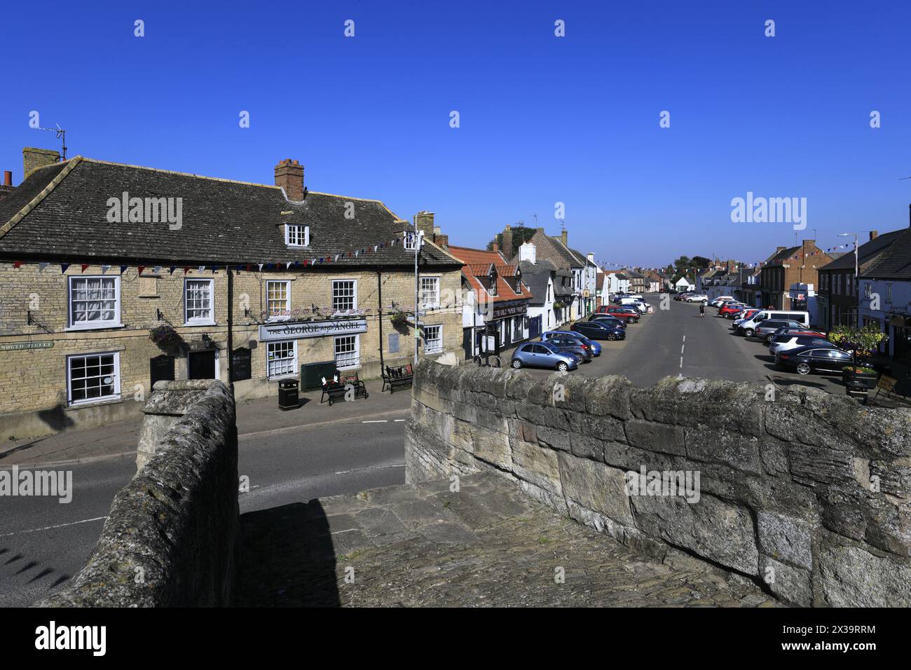 View over the town of Crowland from the Trinity Bridge, Lincolnshire ...