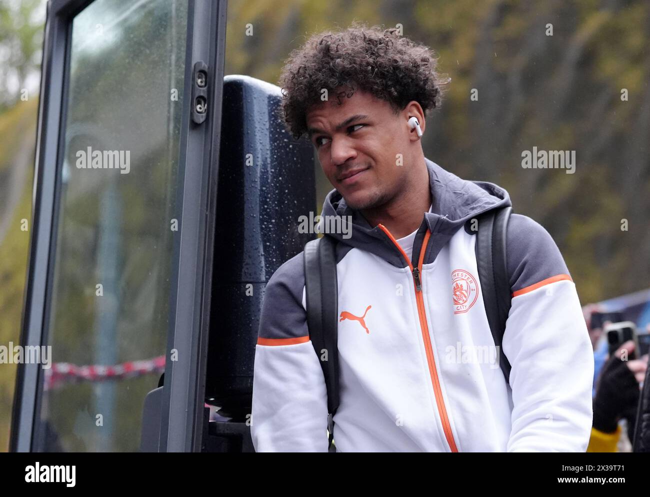 Manchester City's Oscar Bobb arriving before the Premier League match ...