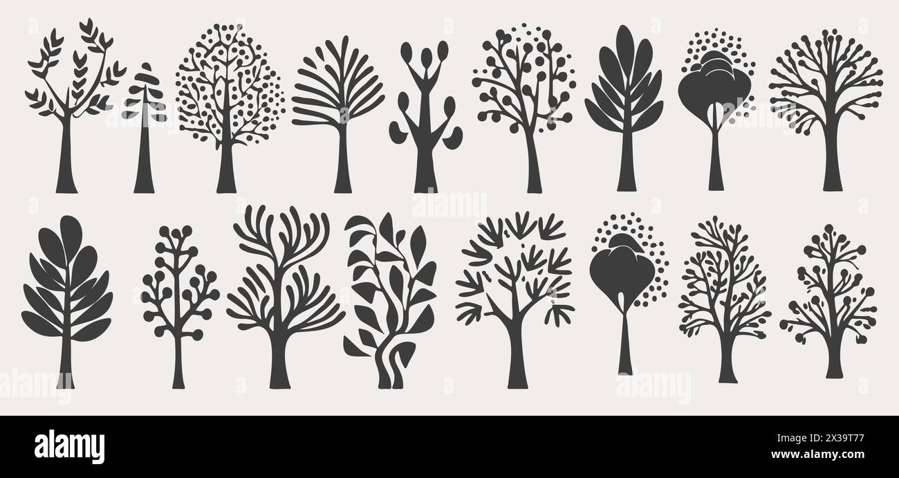 Cartoon trees set isolated on a white background. Simple modern style ...