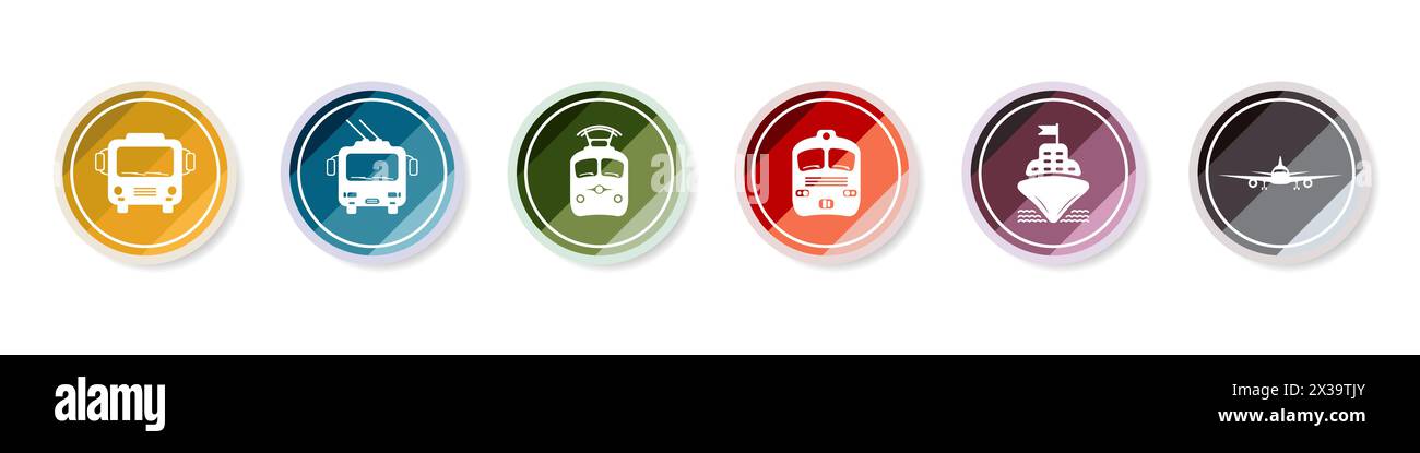 Travel icon collection. Set of stylish buttons with transport. Modern ...