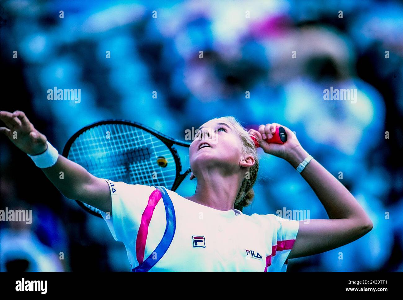 Monica Seles (YUG) competing at the 1990 Lipton International Players ...