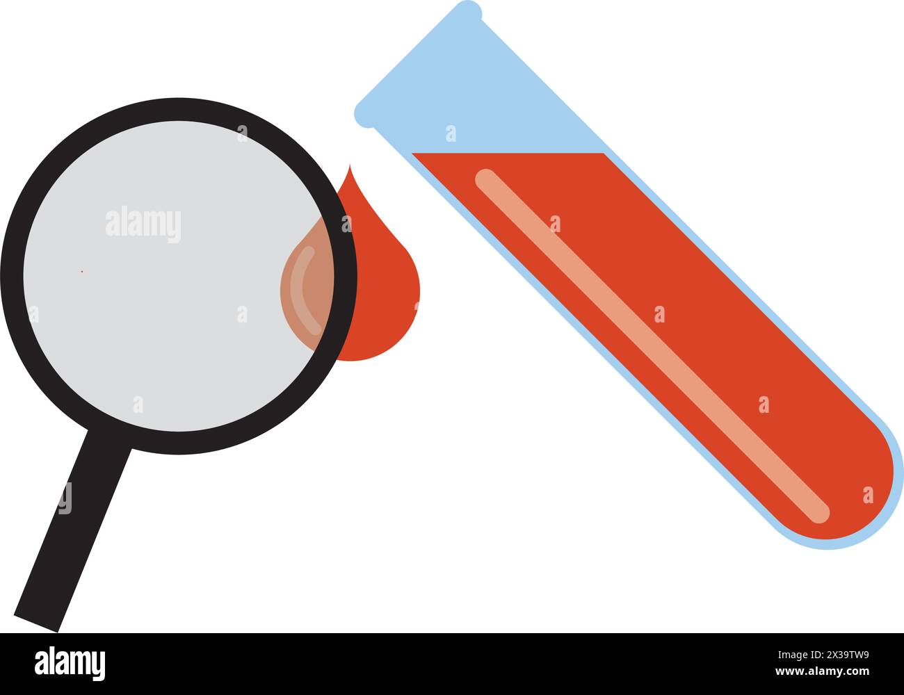 Hematology test by magnifying glass. Laboratory testing red bloody ...