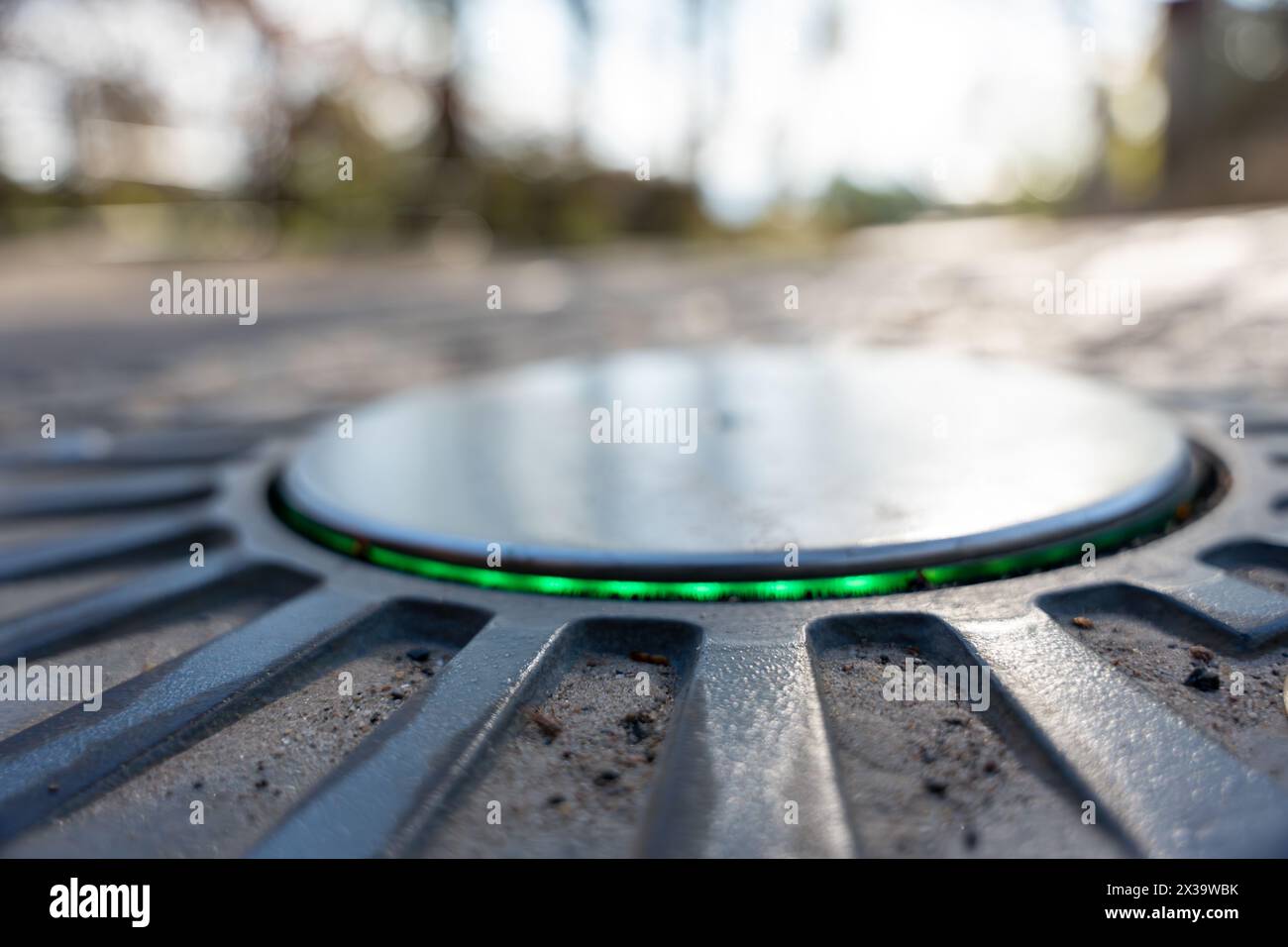 The posts that have gone underground glow green, allowing vehicle ...
