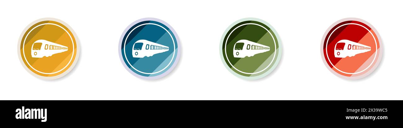 Color railway icon collection. Set of stylish buttons with trains ...