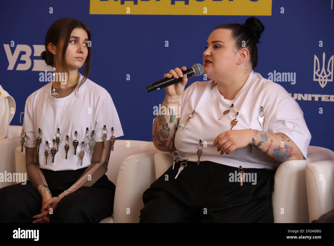 KYIV, UKRAINE - APRIL 25, 2024 - Singers Yana Shemaieva (Jerry Heil) (L ...