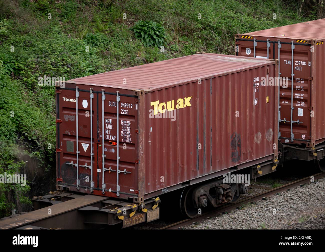 Touax shipping container on a freightliner train, UK Stock Photo - Alamy