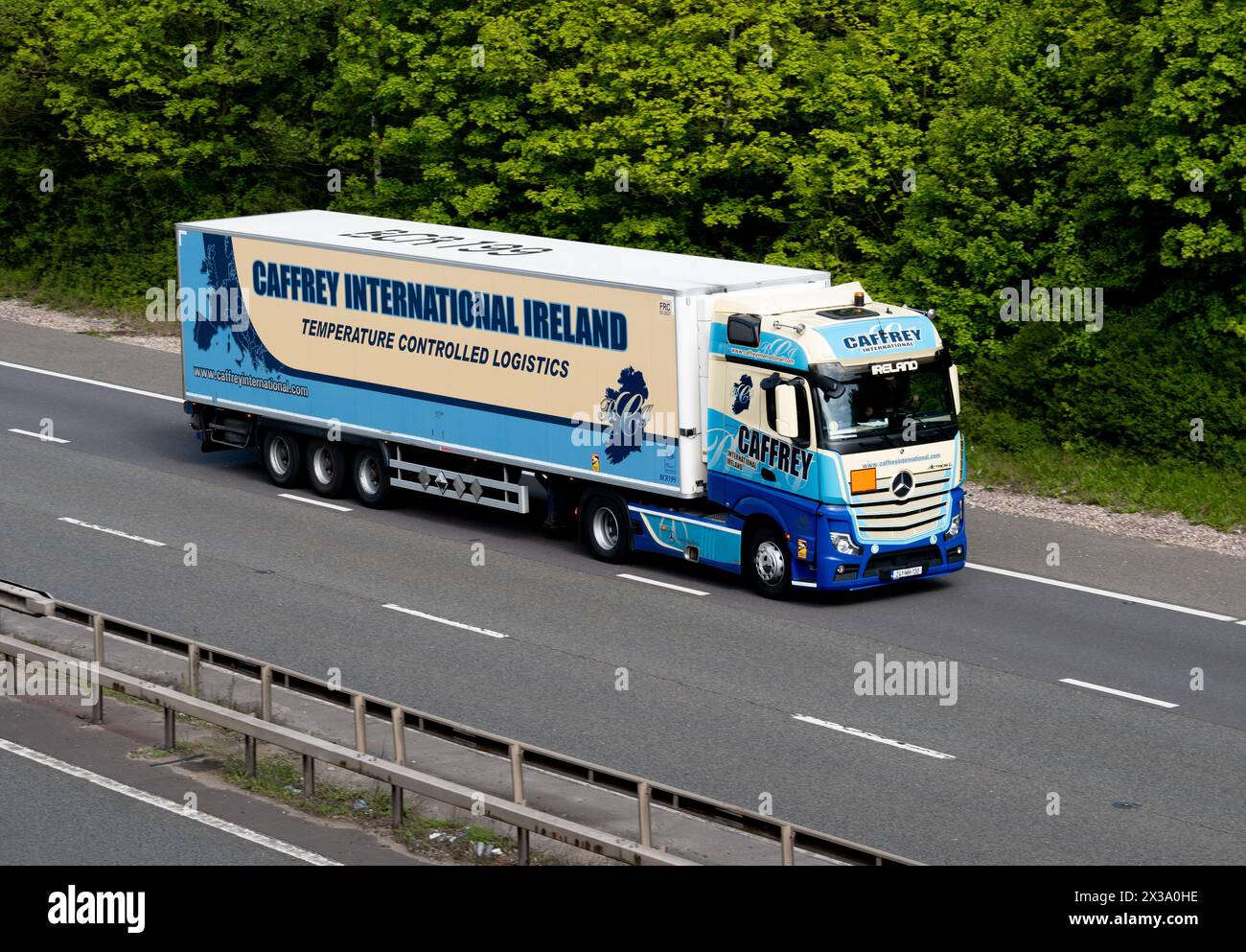 A Caffrey International Ireland lorry on the M40 motorway, Warwickshire ...