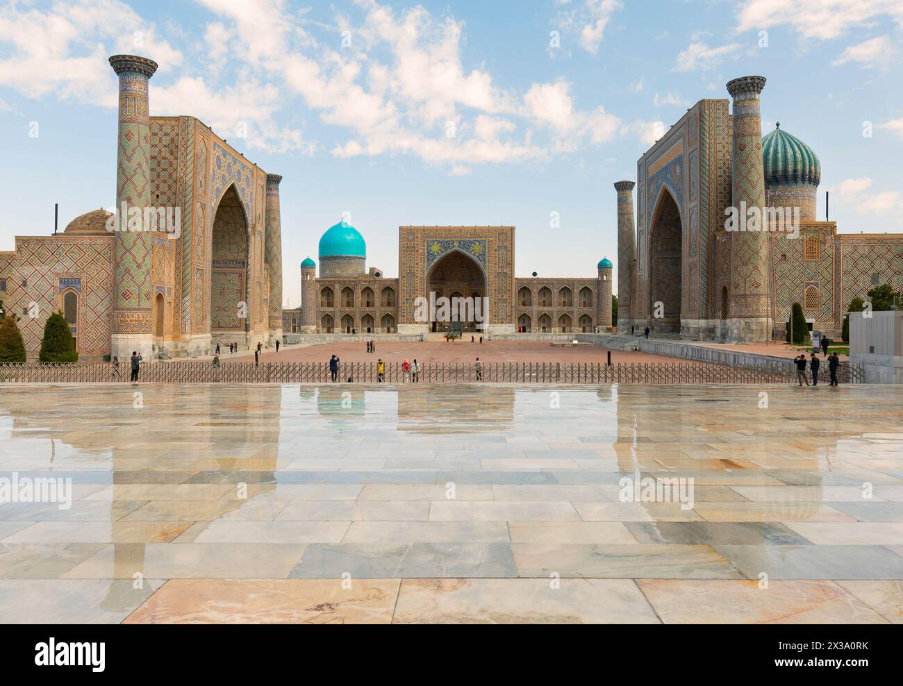 Awesome view of the Registan Square in Samarkand, Uzbekistan. The Ulugh ...