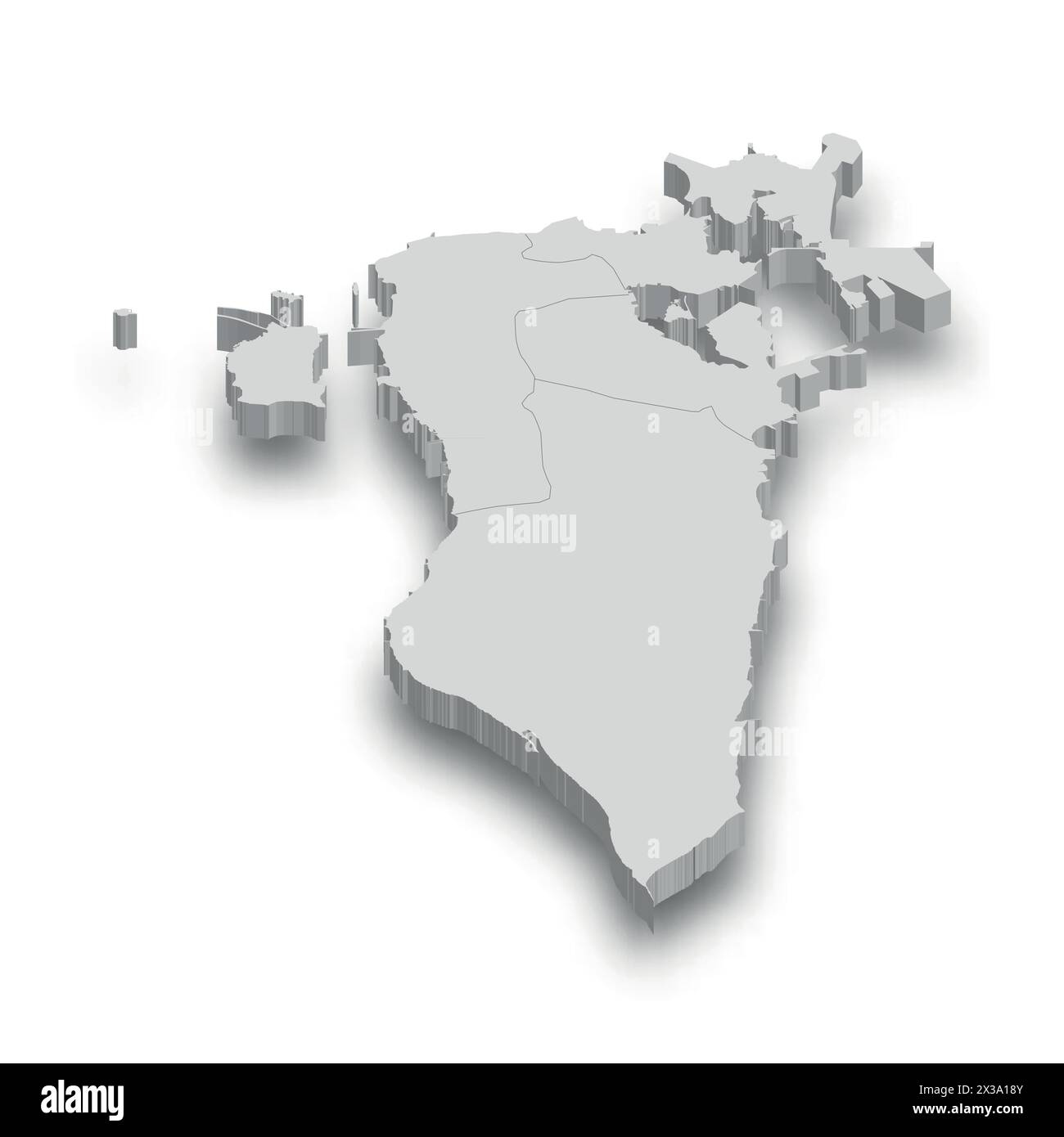 3d Bahrain white map with regions isolated on white background Stock ...