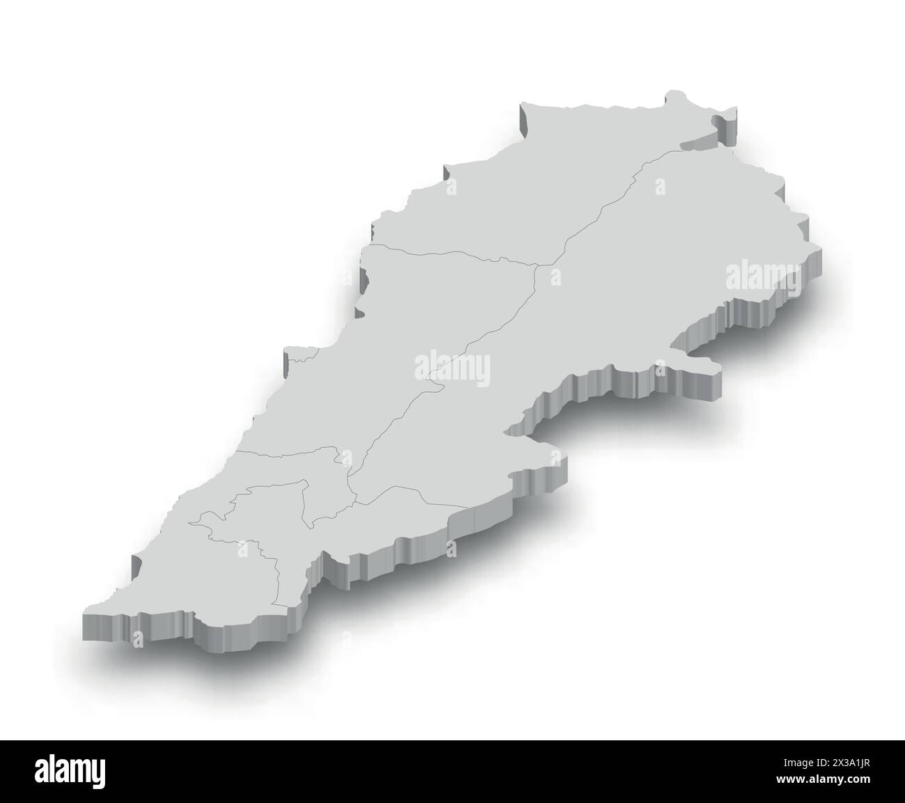 3d Lebanon white map with regions isolated on white background Stock ...