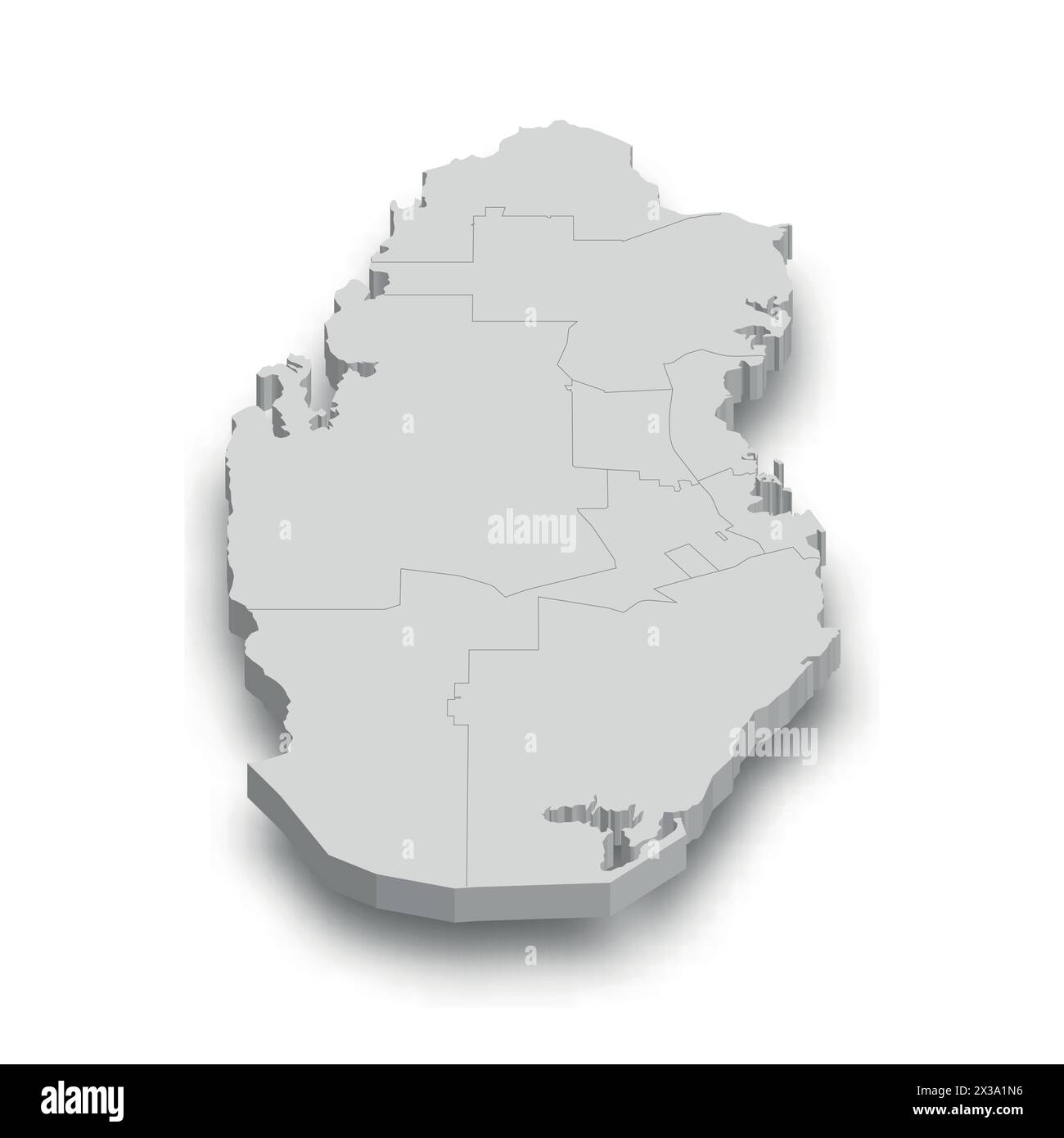3d Qatar white map with regions isolated on white background Stock ...