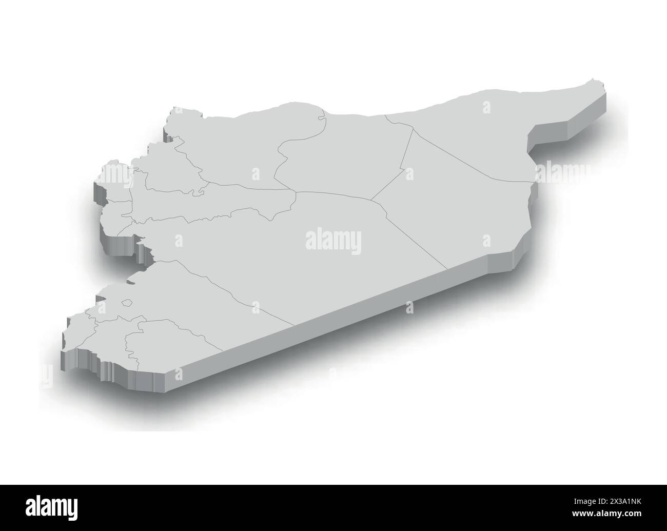 3d Syria white map with regions isolated on white background Stock ...