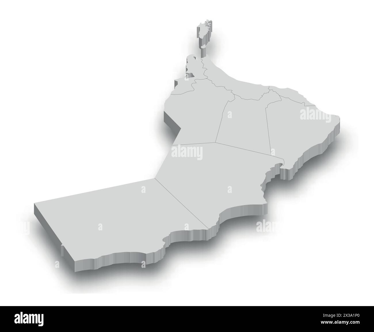 3d Oman white map with regions isolated on white background Stock ...