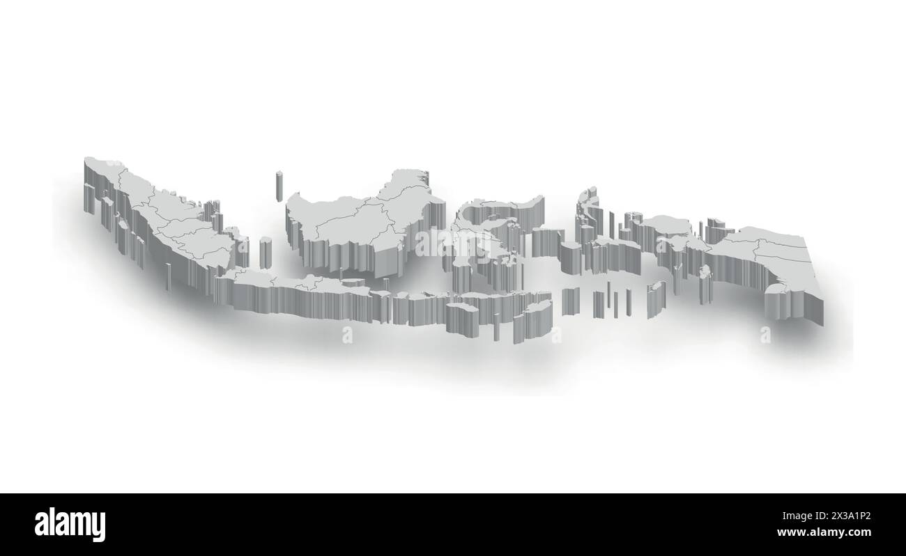 3d Indonesia white map with regions isolated on white background Stock ...