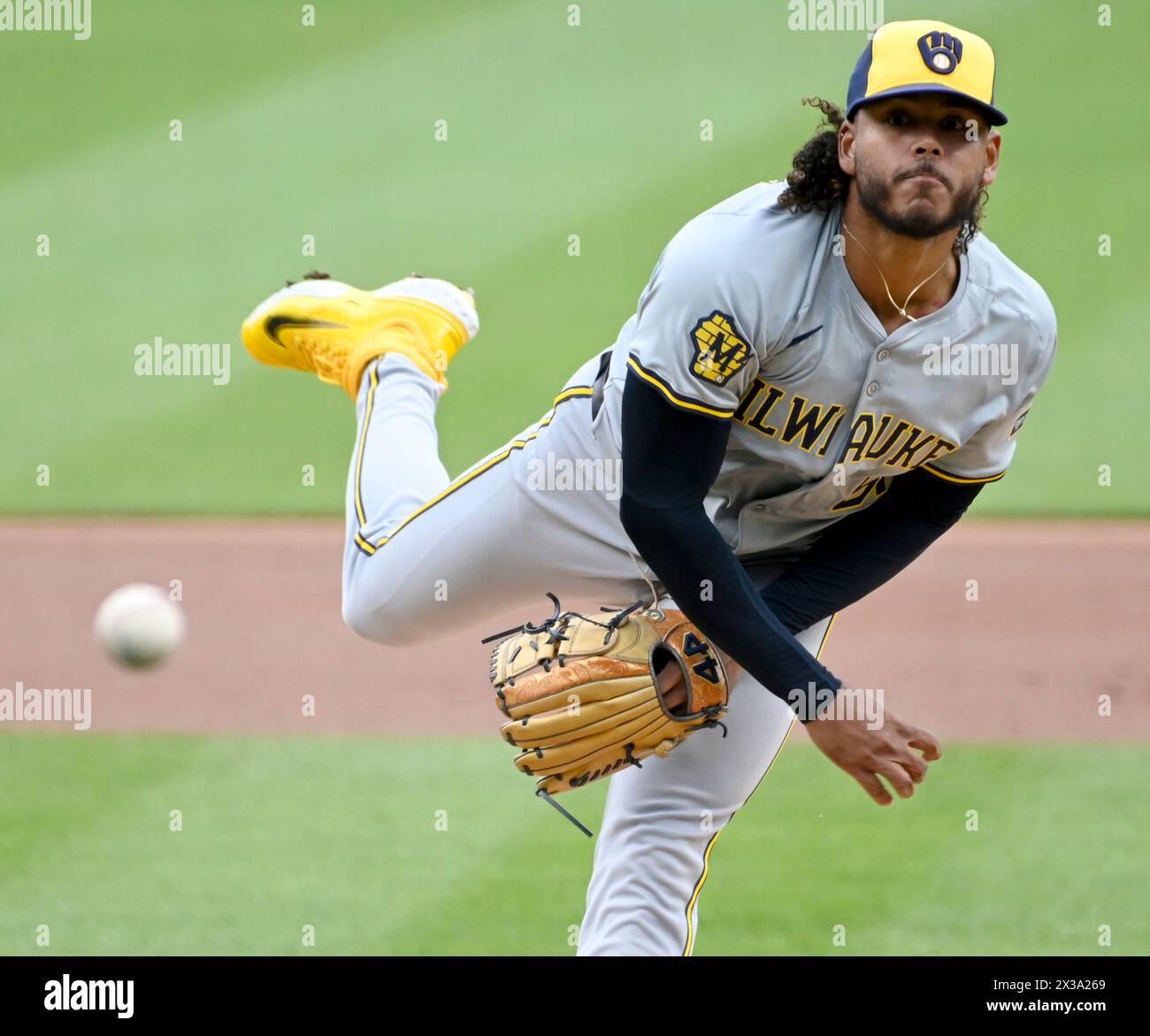 Pittsburgh, United States. 25th Apr, 2024. Milwaukee Brewers pitcher ...