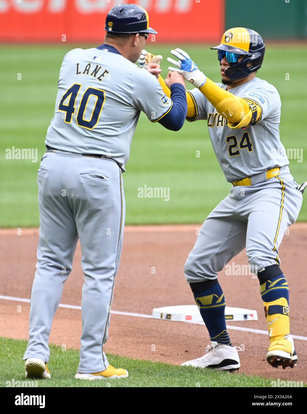 Pittsburgh, United States. 25th Apr, 2024. Milwaukee Brewers catcher ...