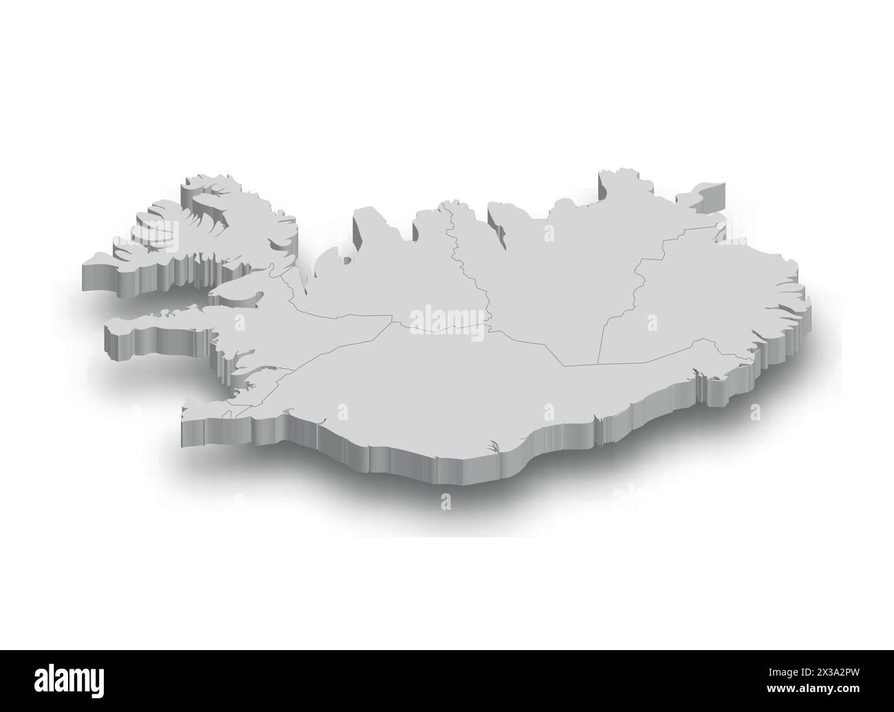 3d Iceland white map with regions isolated on white background Stock ...