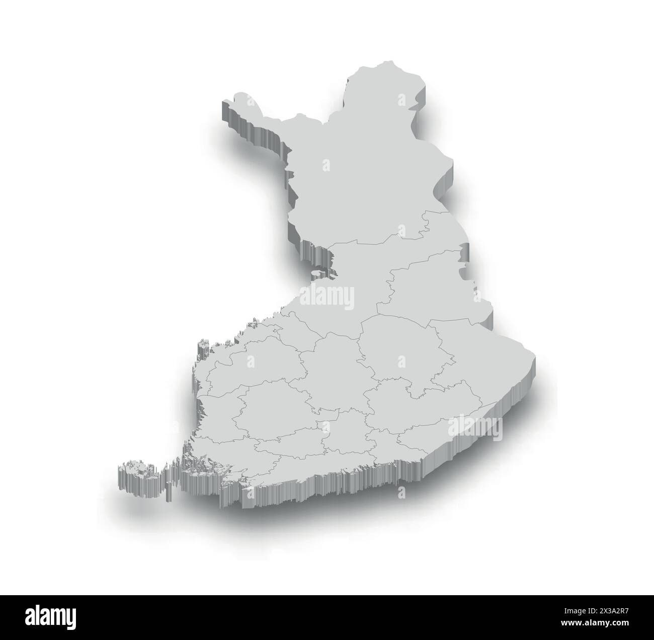 3d Finland white map with regions isolated on white background Stock ...