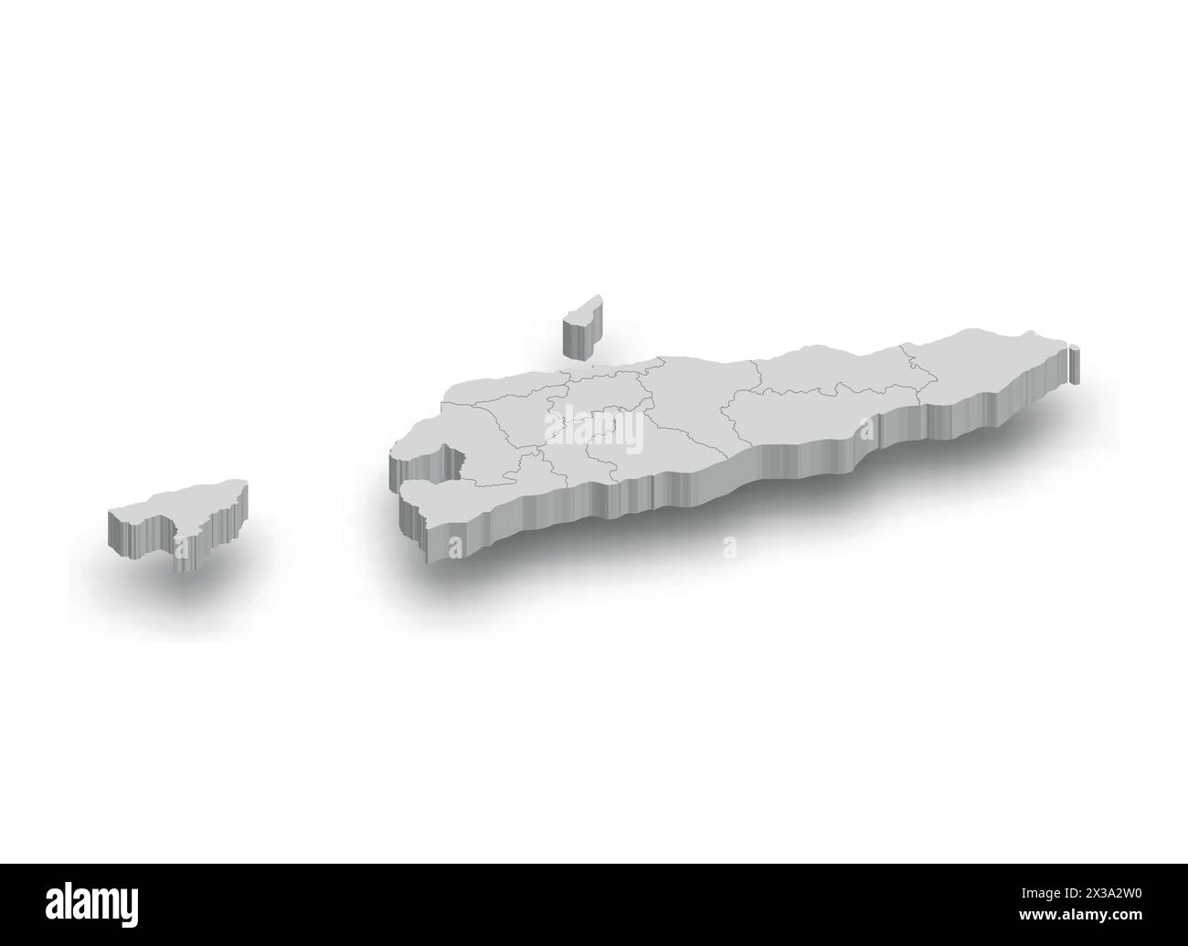3d East Timor white map with regions isolated on white background Stock ...