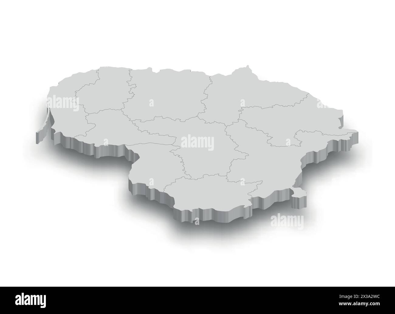 3d Lithuania white map with regions isolated on white background Stock ...