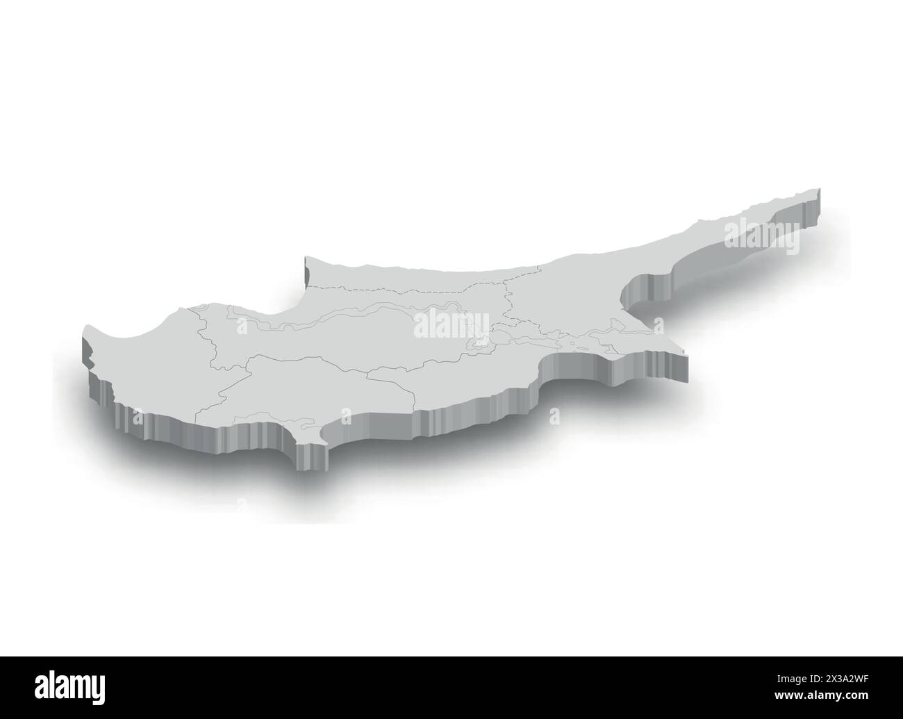 3d Cyprus white map with regions isolated on white background Stock ...