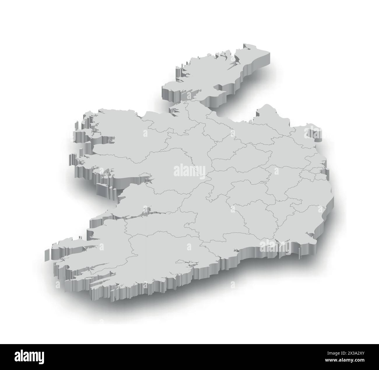 3d Ireland white map with regions isolated on white background Stock ...