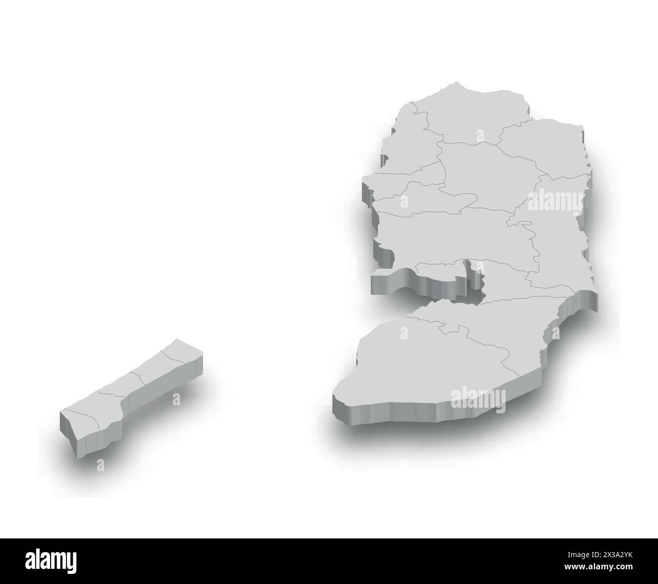3d Palestine white map with regions isolated on white background Stock ...