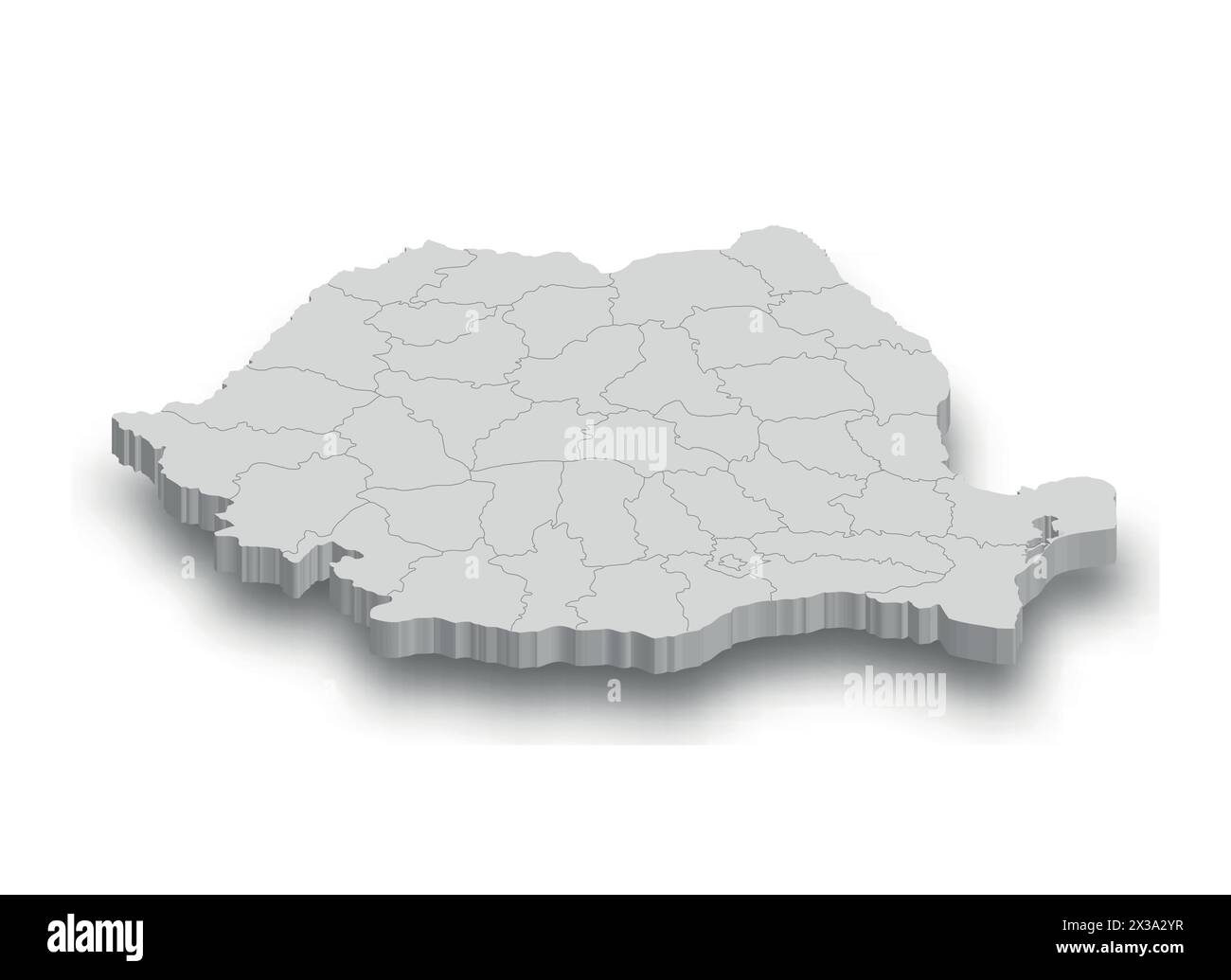 3d Romania white map with regions isolated on white background Stock ...