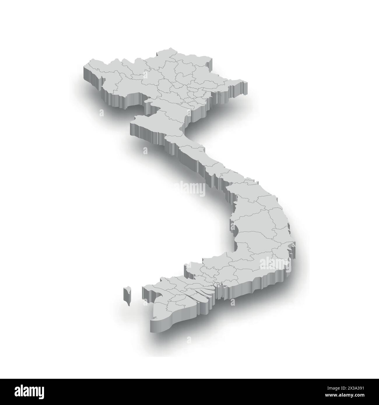 3d Vietnam white map with regions isolated on white background Stock ...