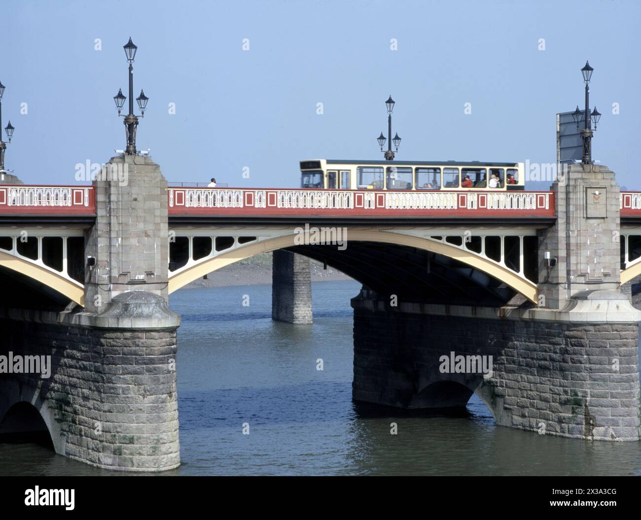 Newport bus crossing Town Bridge, which crosses at Newport Castle ...