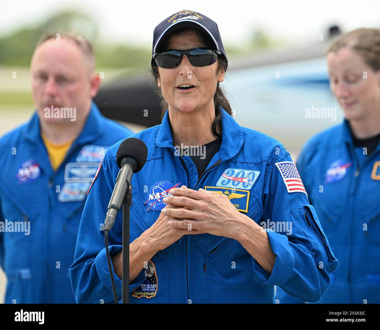 NASA Astronaut Suni Williams speaks to the media after arriving at the ...