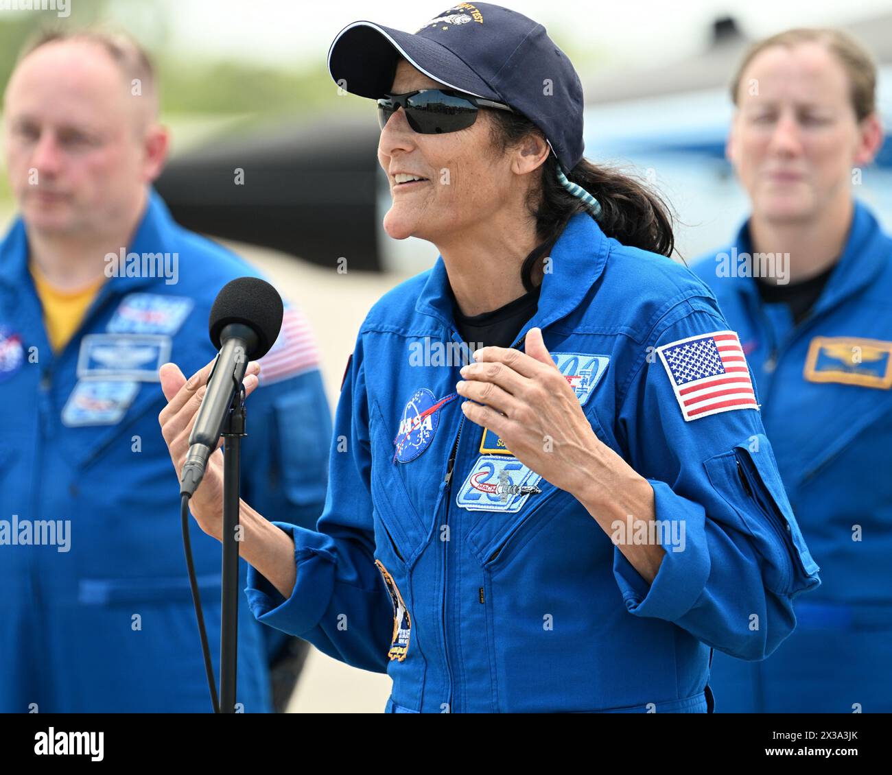 NASA Astronaut Suni Williams speaks to the media after arriving at the ...