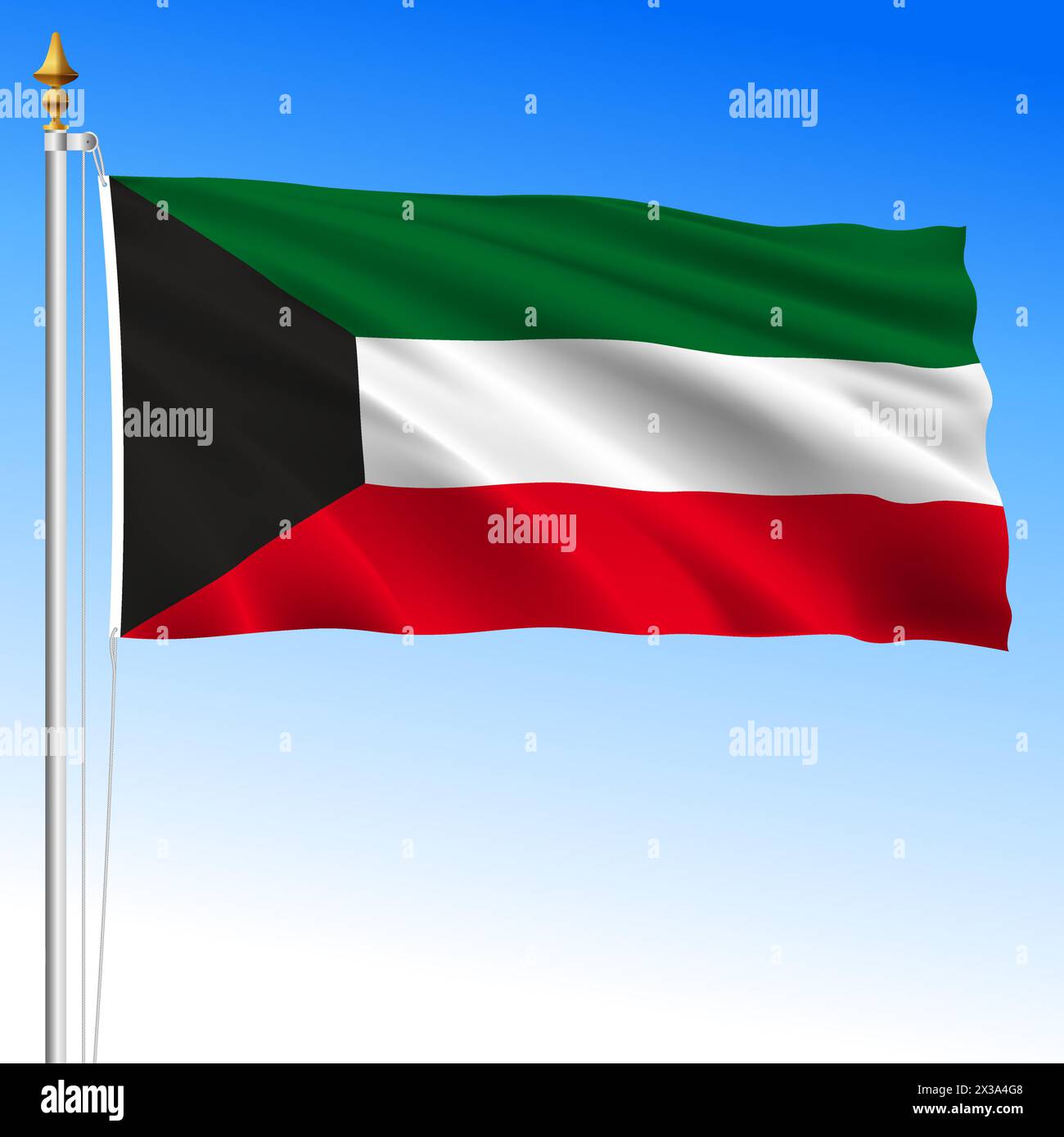 Kuwait official national waving flag, middle east, vector illustration ...