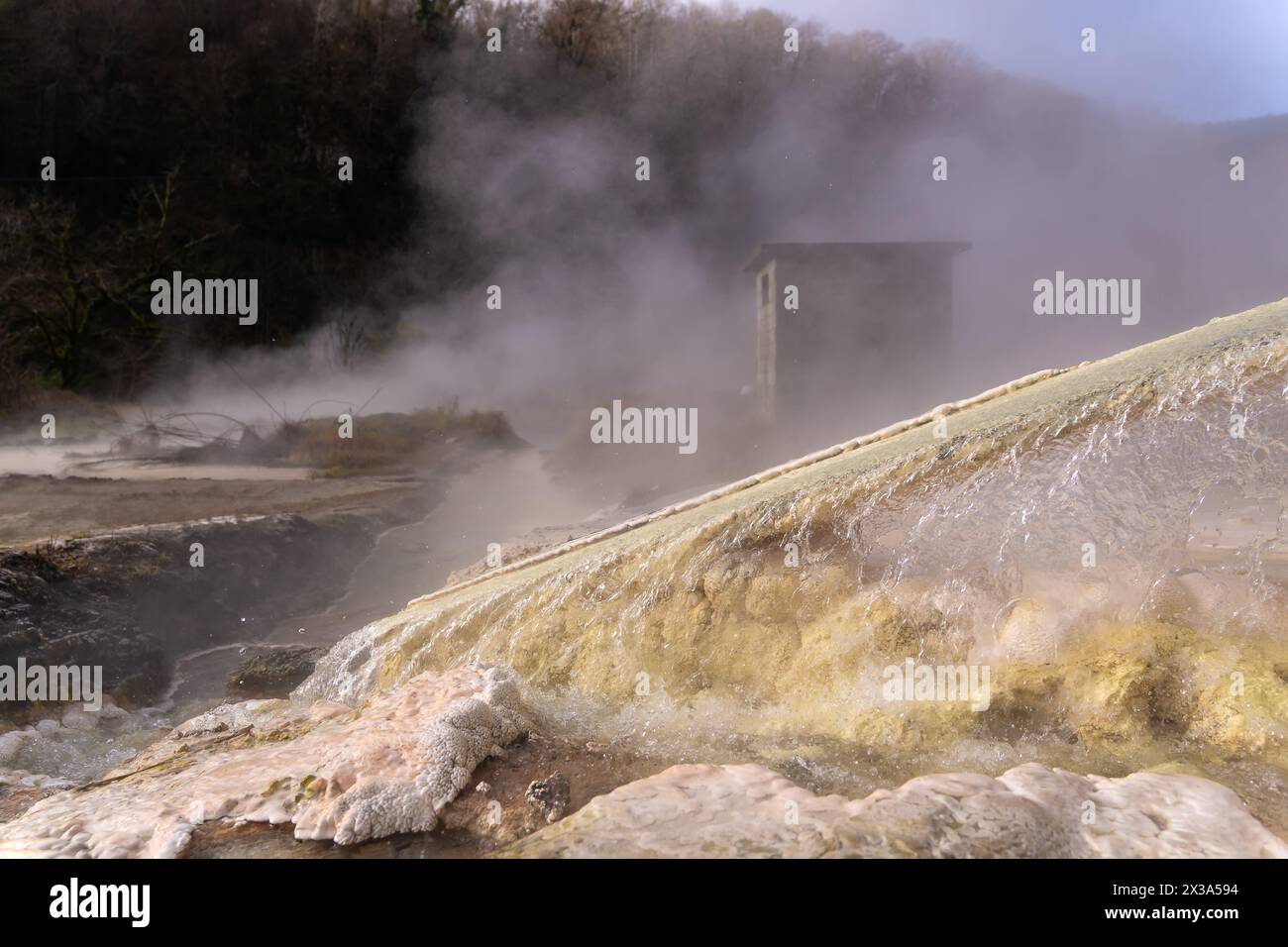 Close-up of hydrogen sulfide hot springs, their deposits Stock Photo ...