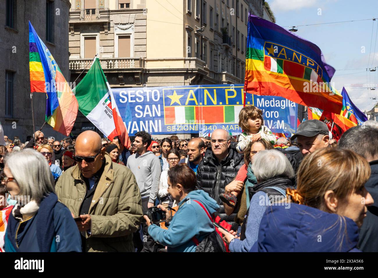 Milano, Italy. 25th Apr, 2024. General view of demonstration to mark ...