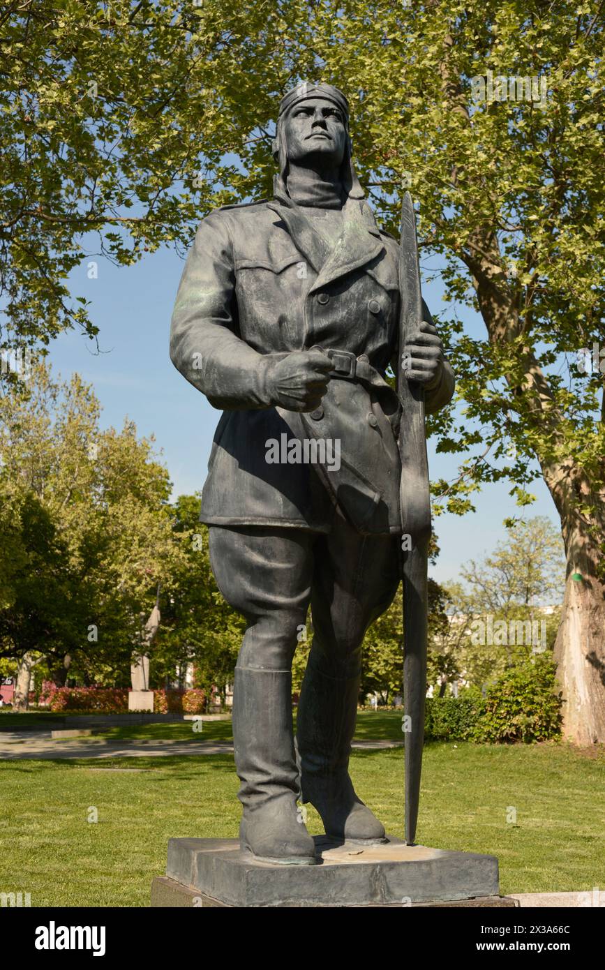Bulgarian Aviators memorial statue of soldier aviator in the city park ...
