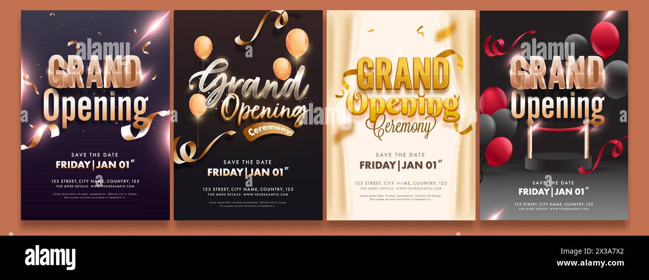Grand Opening Party Flyer Or Invitation Template Layout In Four Options ...