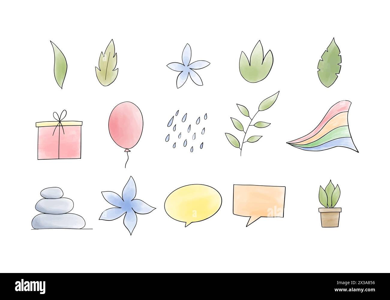 Set of watercolor doodle elements, vector illustration Stock Vector ...
