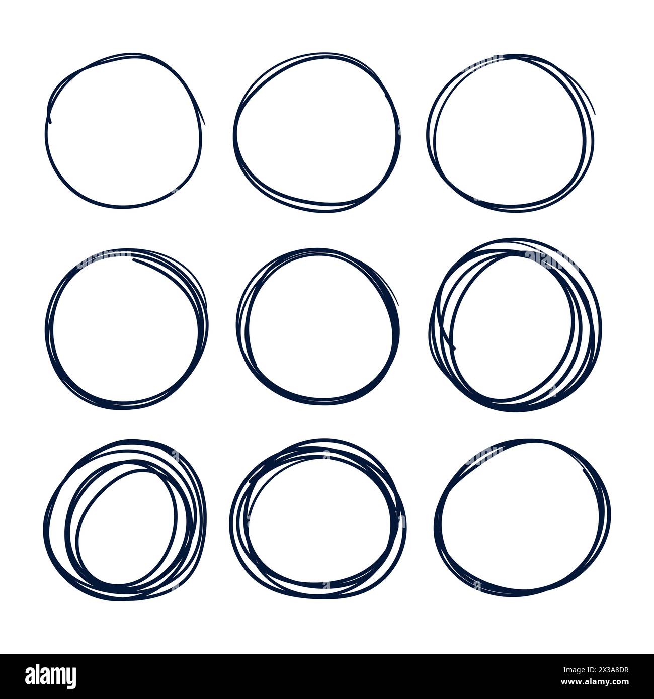 Circle Scribble Line. Hand Drawn Circle Shape Scribbles Set Vector. Circle Doodle Drawing Set ...