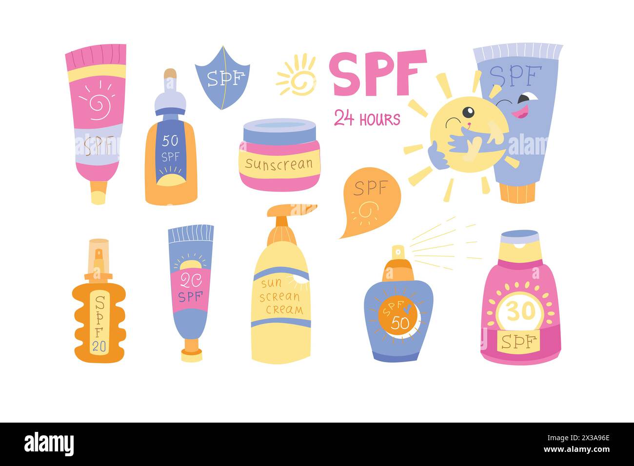 UV protection icon set. Sunscreen protection stickers. Ultraviolet ...