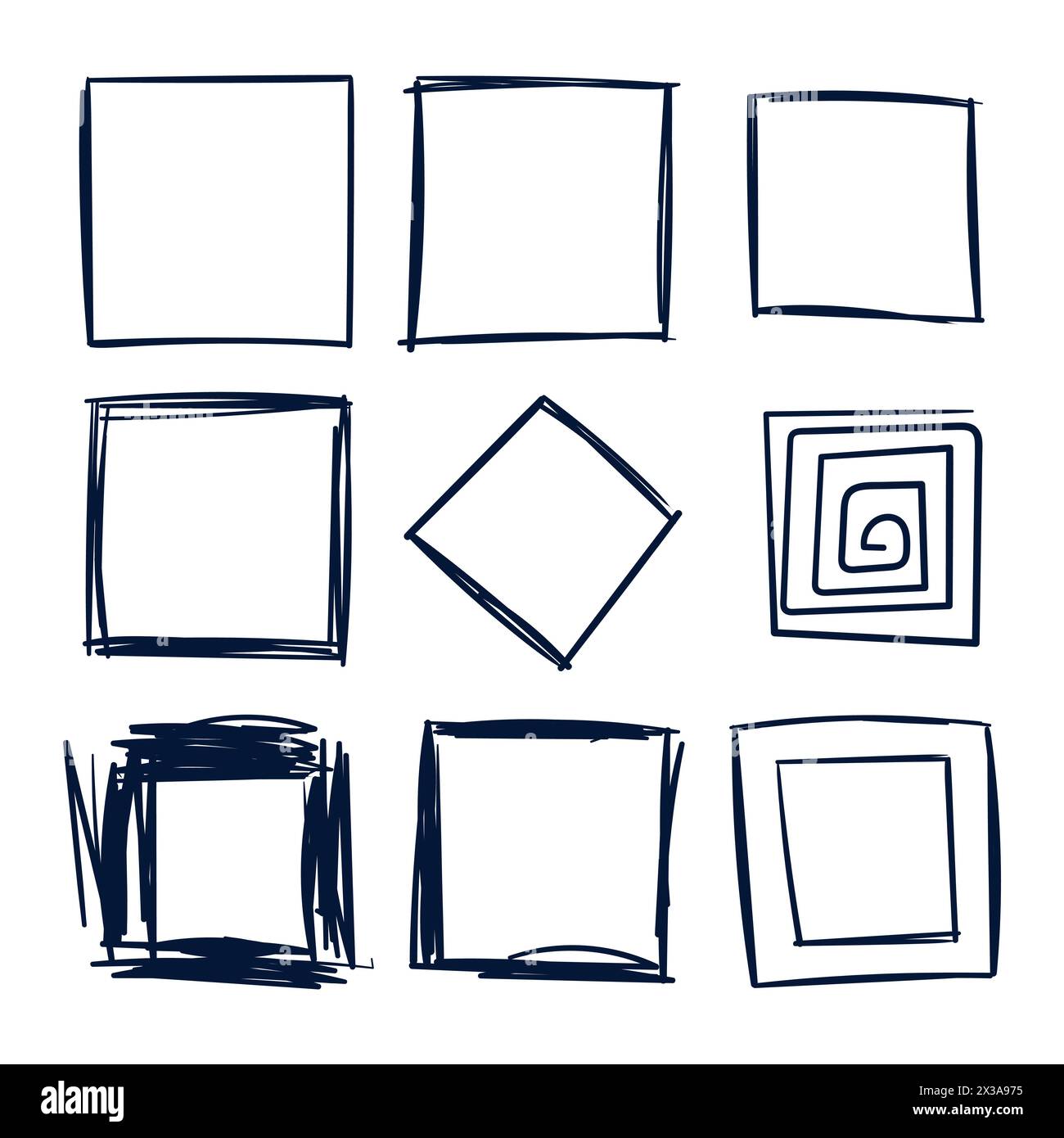 Square Scribble Line. Hand Drawn Square Shape Scribble Set Vector ...