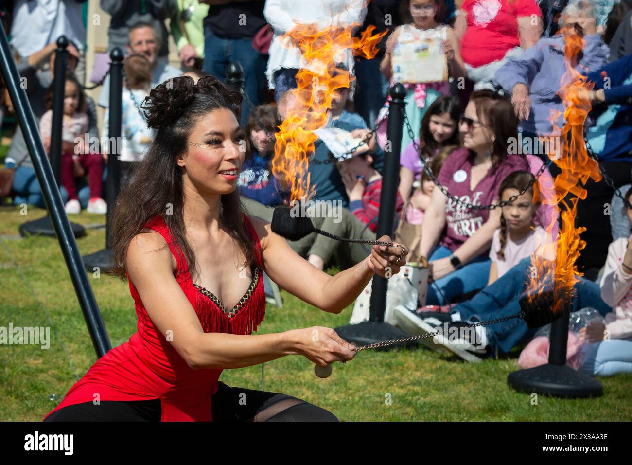 Rachel Novak, the Sailing Siren, performs a fire dance during the ...