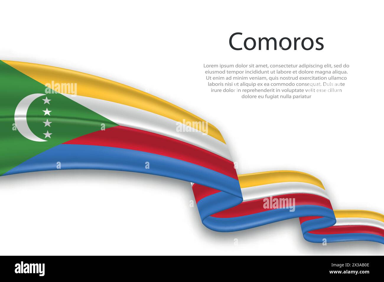 Elegant, wavy abstract representation flag of Comoros, flowing on a ...